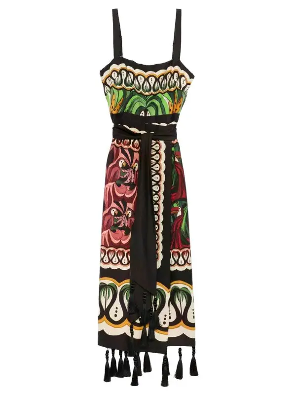 Farm Rio Coconut Tree Flow Midi Dress - Black