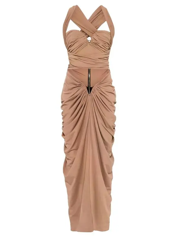 MITILIANE COUTURE Draped Maxi Dress - Brown