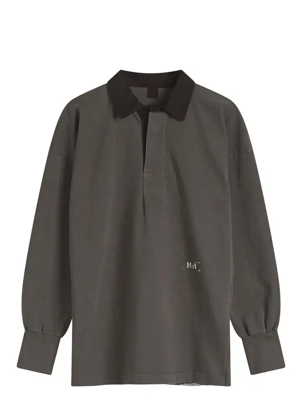 MAISON MARGIELA Long Sleeve Polo Top With Logo - Anthracite