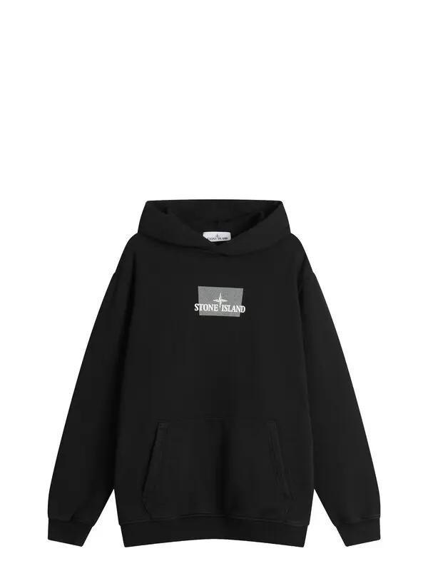 Stone Island Grid Print Popover Hoodie - Black