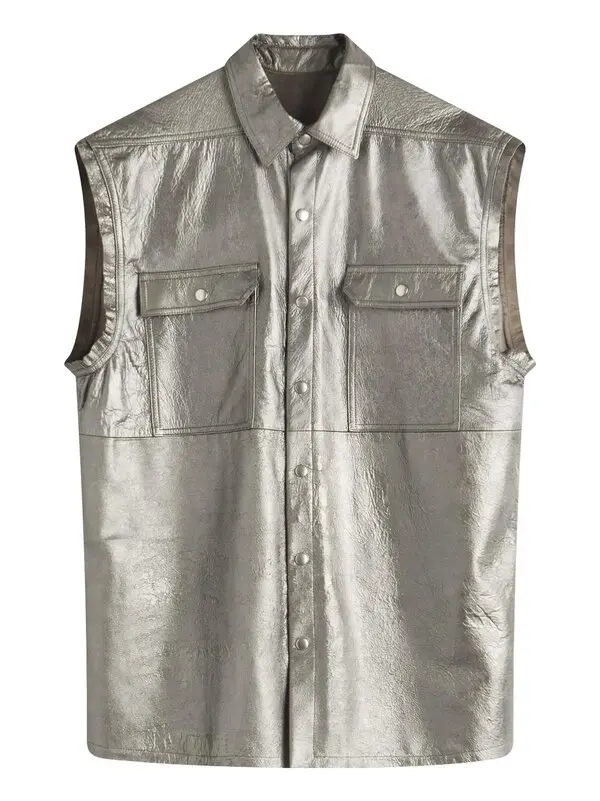 Rick Owens Leather Jumbo Outershirt - Gunmetal