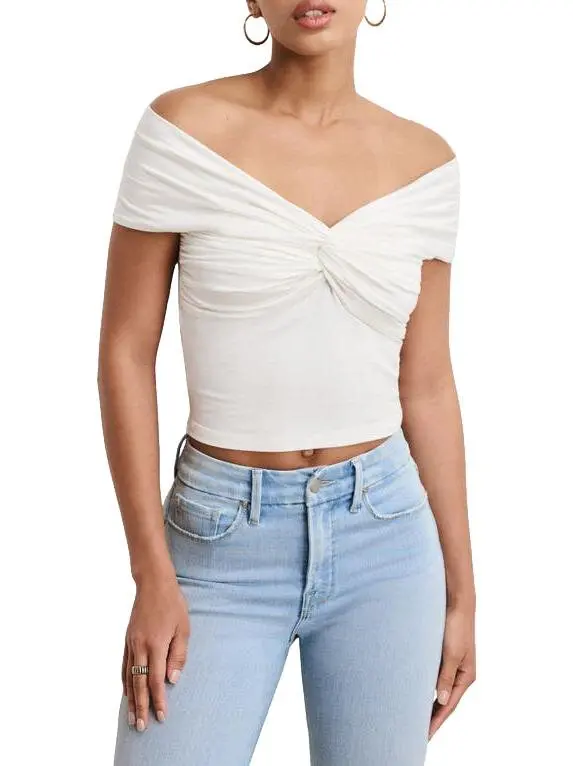Good American Off-the-shoulder Twist Crop Top - Cloud White001