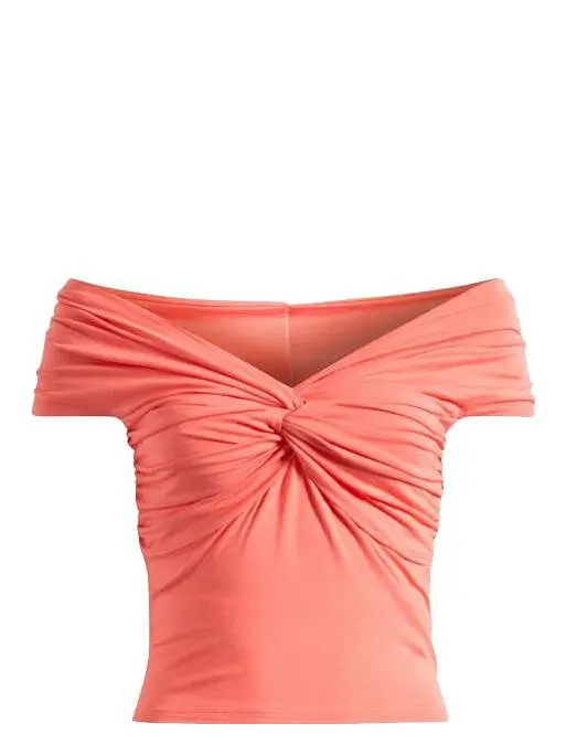 Good American Off-the-shoulder Twist Crop Top - Coral002