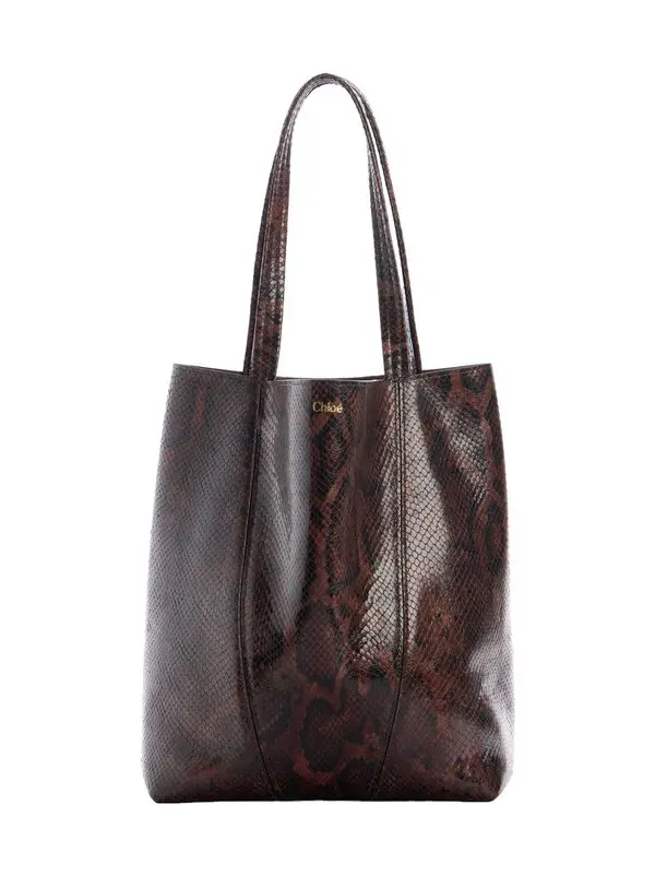 Chloé Large Spin Snakeskin Embossed Leather Tote - Sooty Brown