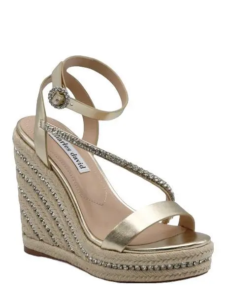 CHARLES DAVID Chiara Espadrille Platform Wedge Sandal - Light Gold