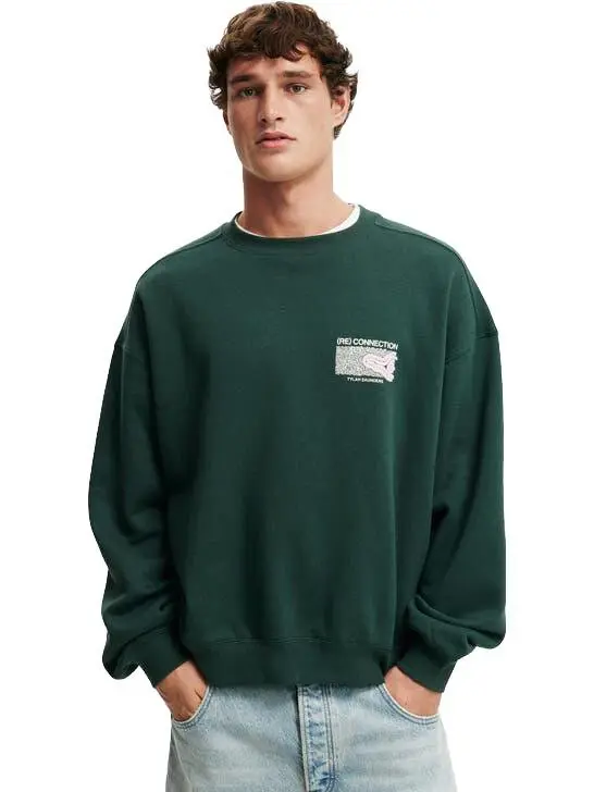 COTTON ON Tylah Saunders Box Fit Crew Sweater - Pineneedle Green  (re)