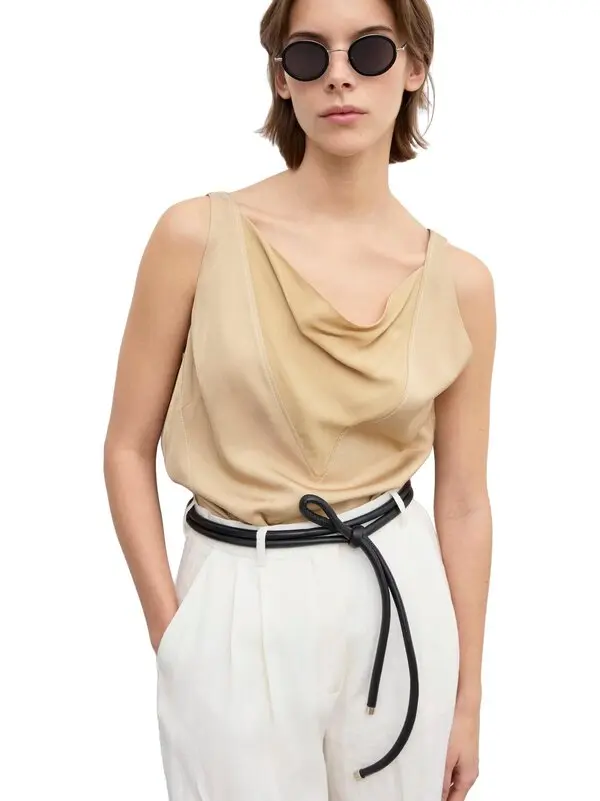 HOUSE OF DAGMAR Sheer V-neck Top - Sand Beige