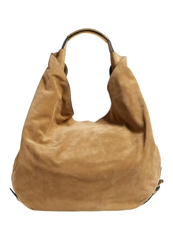 Moschino Handle Me Suede Hobo Bag - Beige