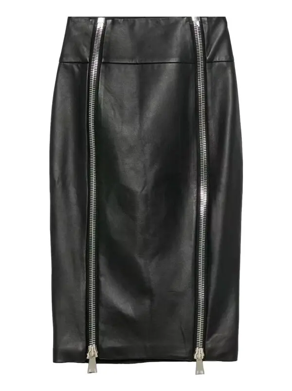 MITILIANE COUTURE Leather Zip-up Midi Skirt - Black