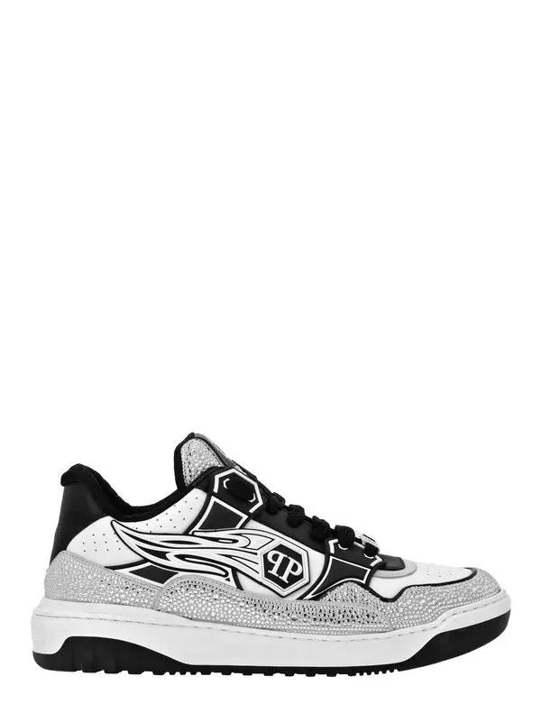 Philipp Plein Leather And Rubber Rhinestone Sneakers - White 1