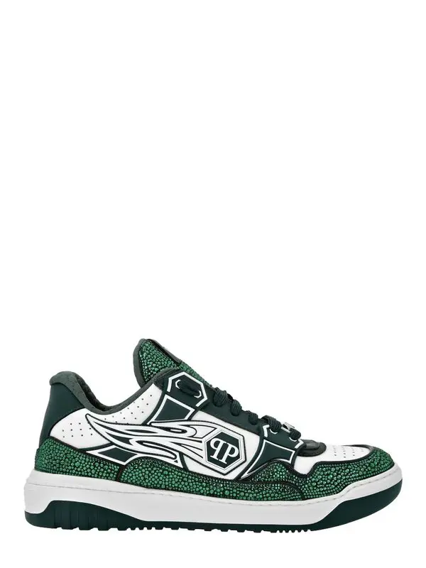 Philipp Plein Leather And Rubber Rhinestone Sneakers - White 2