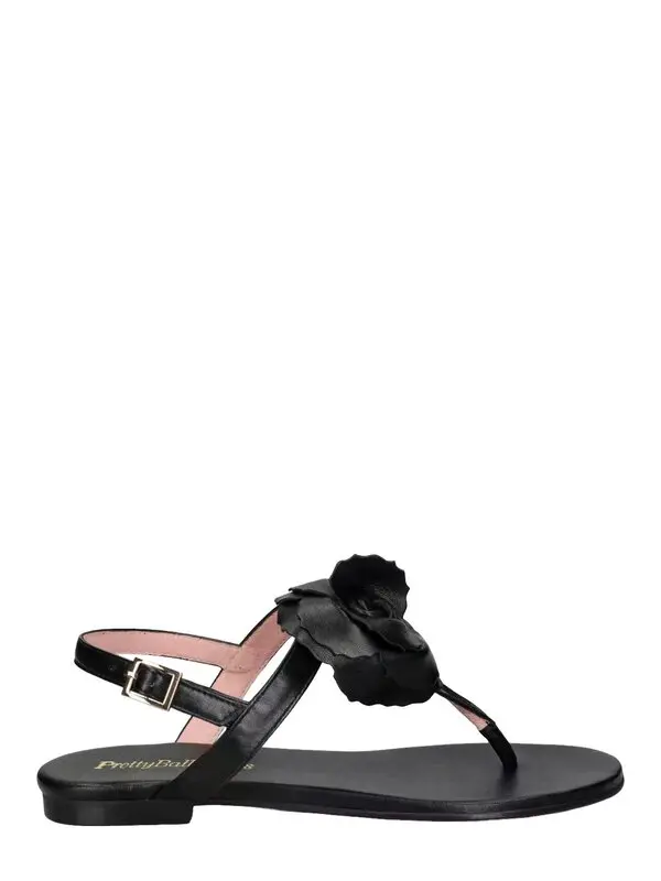 Pretty Ballerinas Flower-detailing Sandals - Black