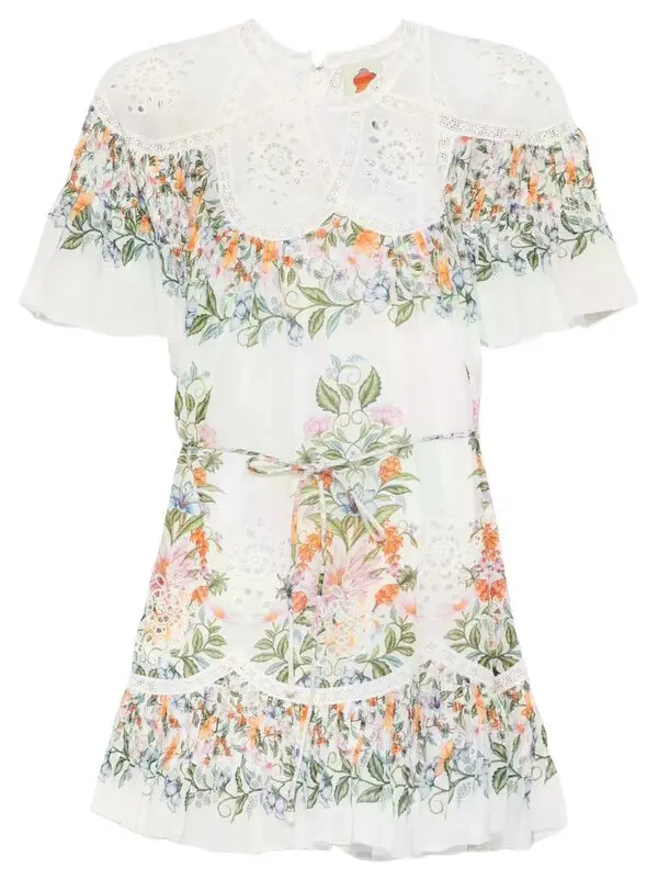 Farm Rio Floral Print Mini Dress - White