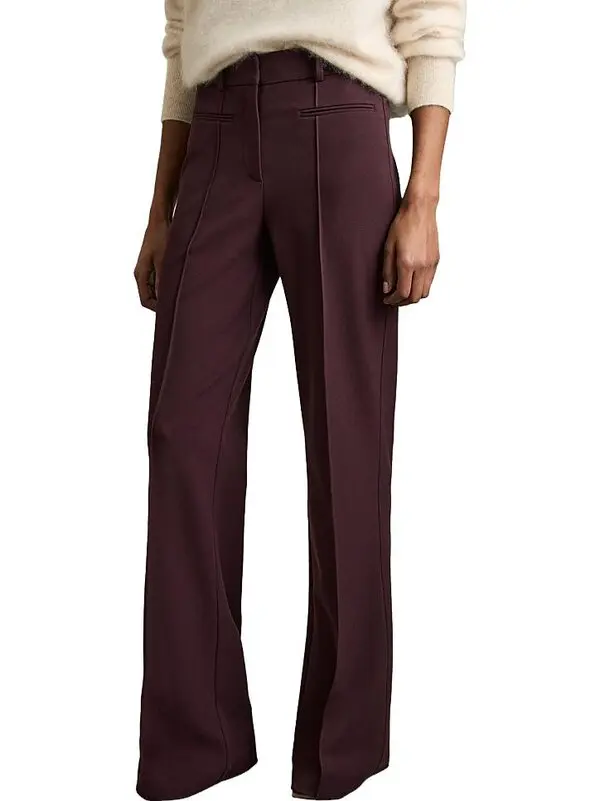 REISS Claude Flare Leg Trousers - Burgundy