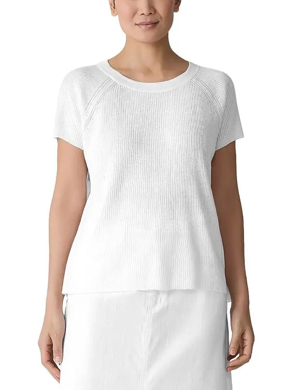 Eileen Fisher Linen Cotton Raglan Sleeve Sweater - White
