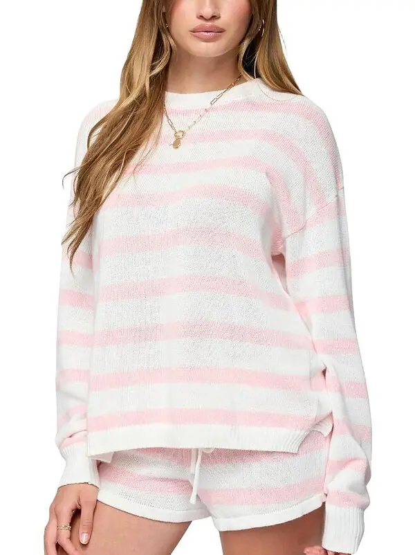 EDIKTED Amaris Oversized Striped Knit Sweater - Light Pink