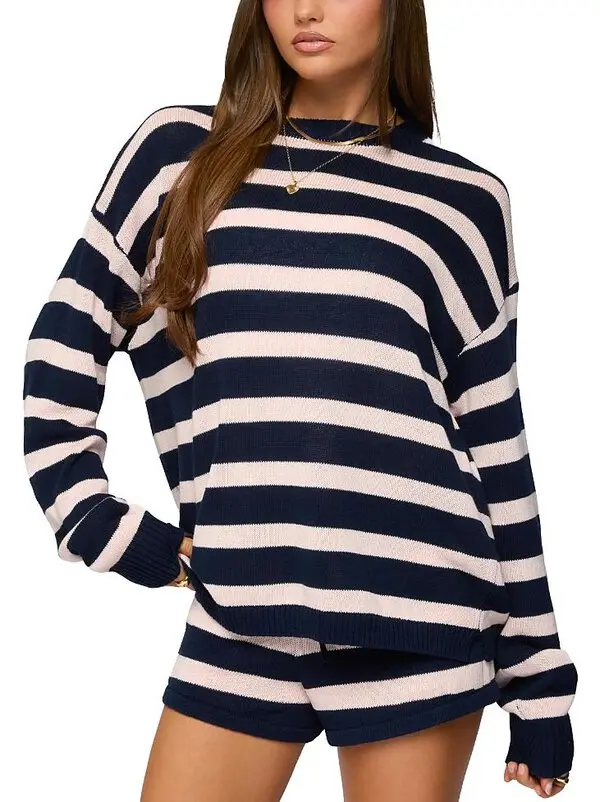 EDIKTED Amaris Oversized Striped Knit Sweater - Navy-and-pink