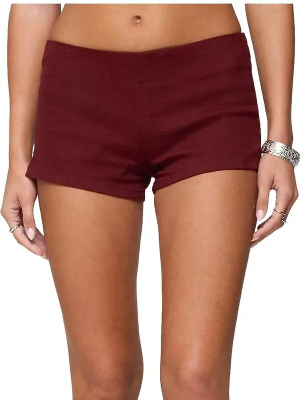 EDIKTED Dinah Denim Micro Shorts - Burgundy