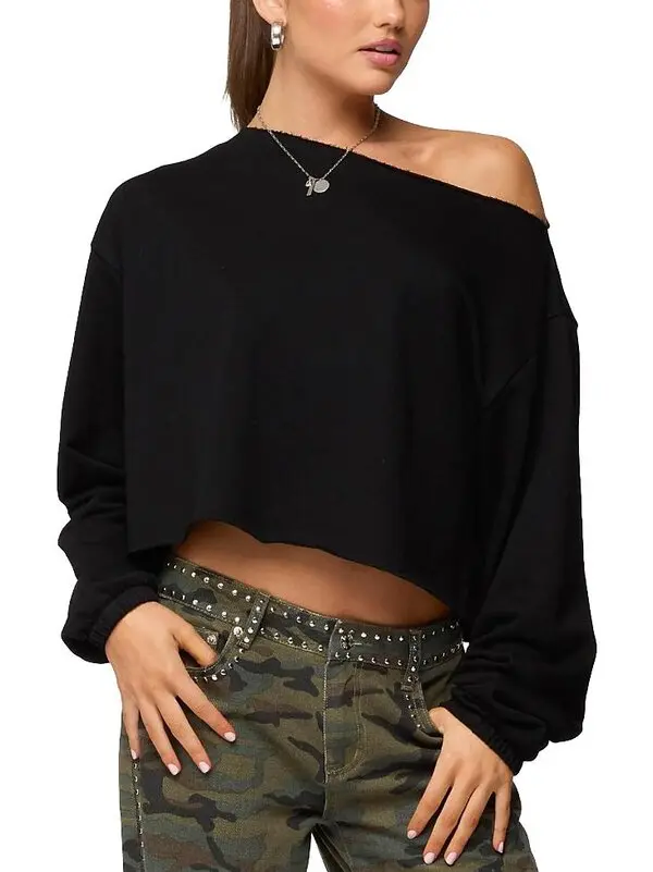 EDIKTED Aveline Off Shoulder Light Sweatshirt - Black