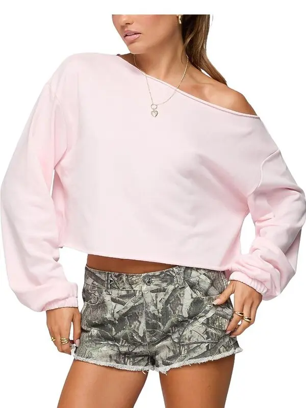 EDIKTED Aveline Off Shoulder Light Sweatshirt - Light Pink