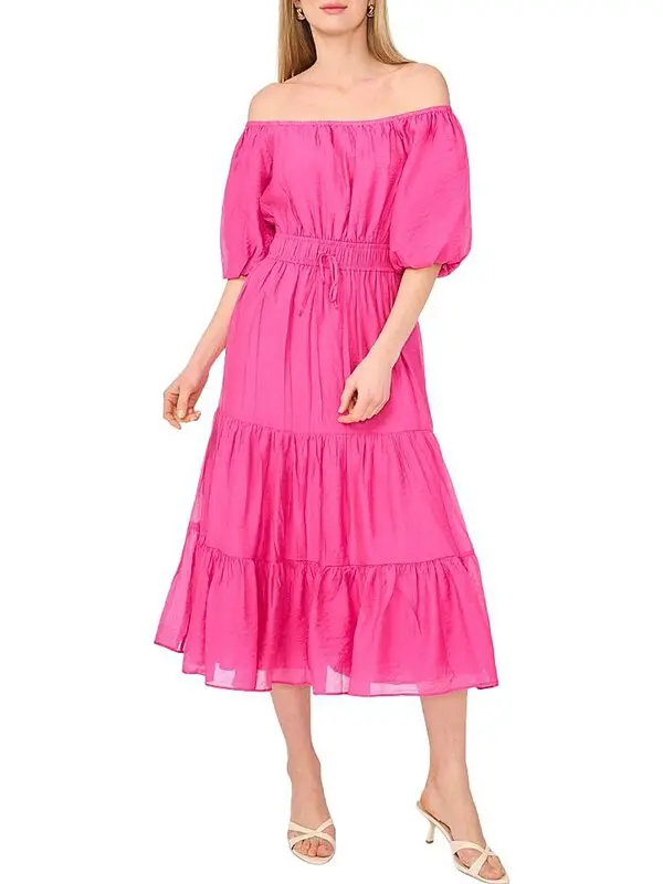 Vince Camuto Pleated Tiered Midi Dress - Raspberry Sorbet