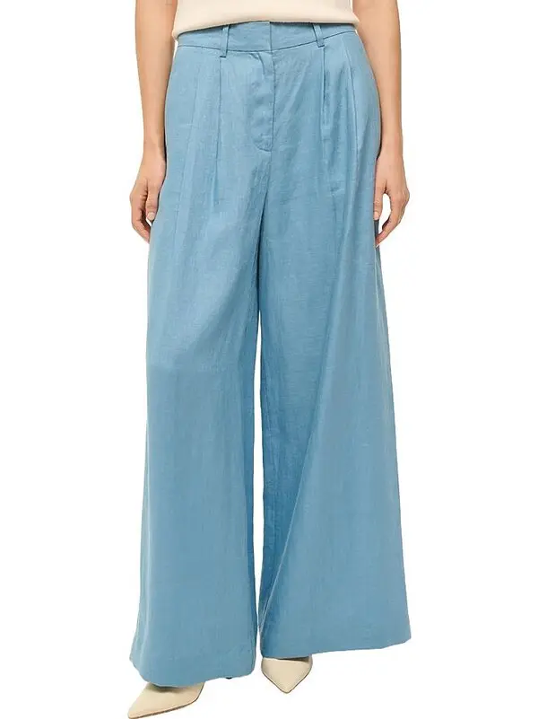 Staud Sasha Linen Wide Leg Pants - Slate Blue