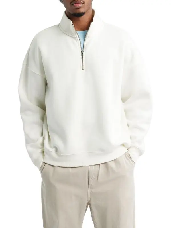 Bp. Cotton-blend Fleece Quarter-zip Pullover - Ivory Egret