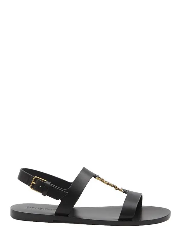 Saint Laurent Cassandre Flat Sandals - Black