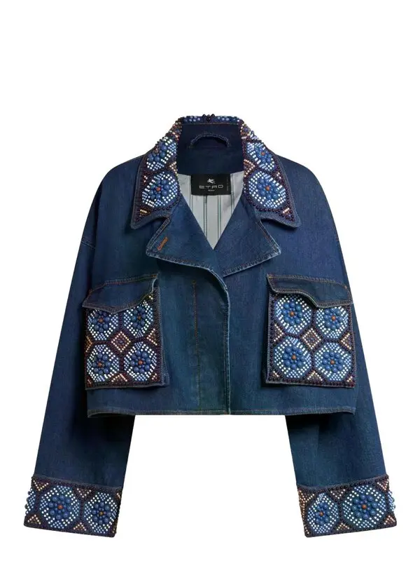 Etro Embroidered Cropped Jacket - Blue