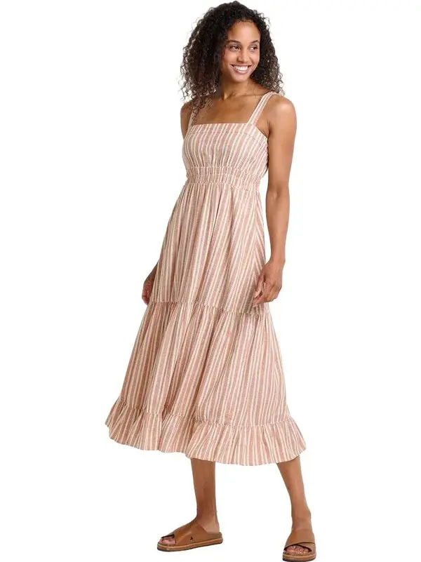 TOAD & CO Taj Hemp Tiered Midi Dress - Salt Dobby