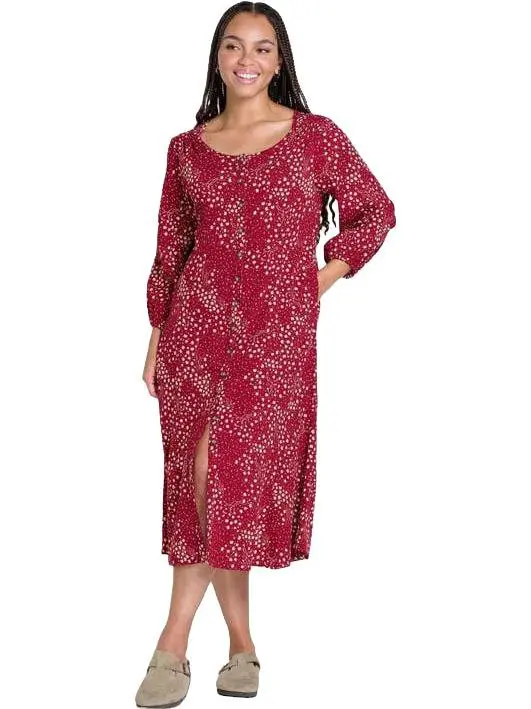 TOAD & CO Manzana Paneled Midi Long Sleeve Dress - Berry Floral Print