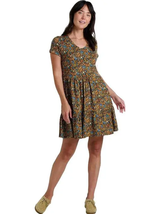 TOAD & CO Marley Tiered Short Sleeve Dress - Black Ditsy Print
