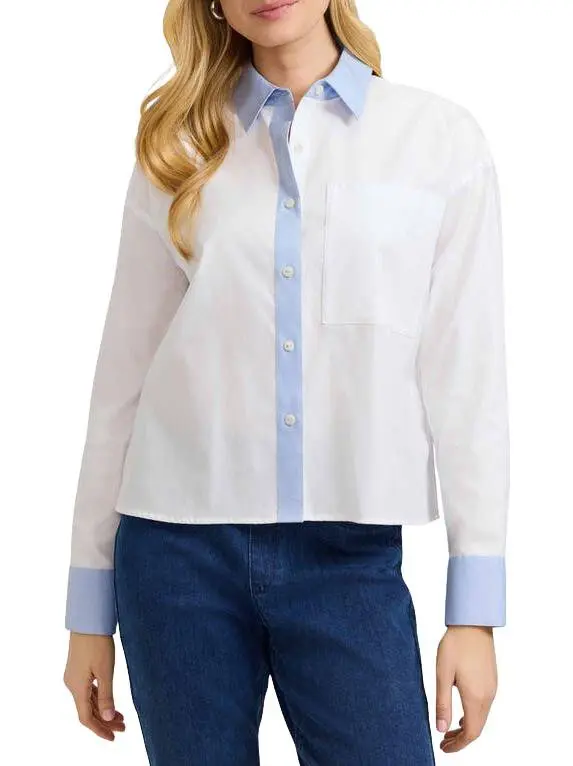 Foxcroft Marina Contrast Trim Cotton Button-up Shirt - White