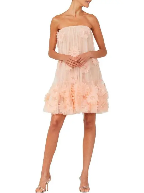 HELSI Bianca Beaded Floral Appliqué Strapless Mini Dress - Blush