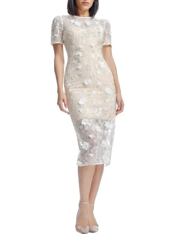 Dress The Population Lia Embellished Cocktail Sheath Dress - Off White Multi
