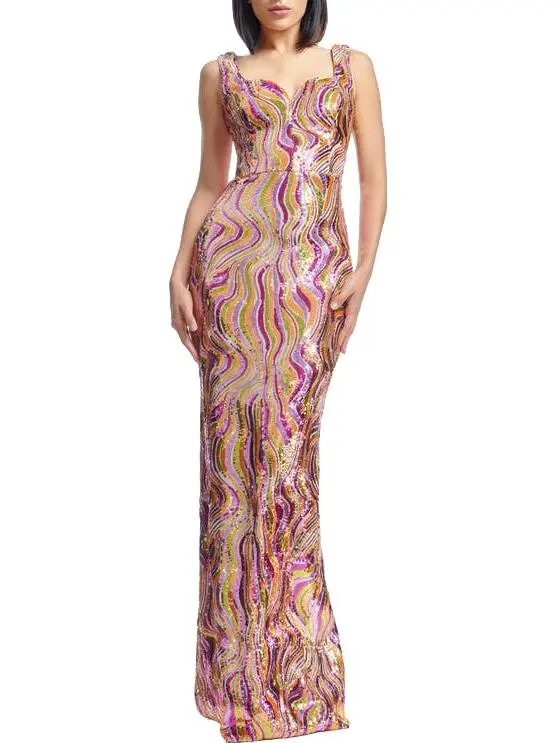 Dress The Population Goldie Sequin Column Gown - Bright Fuchsia