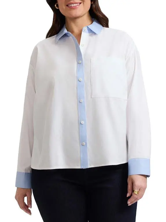 Foxcroft Marina Contrast Trim Cotton Button-up Shirt - White