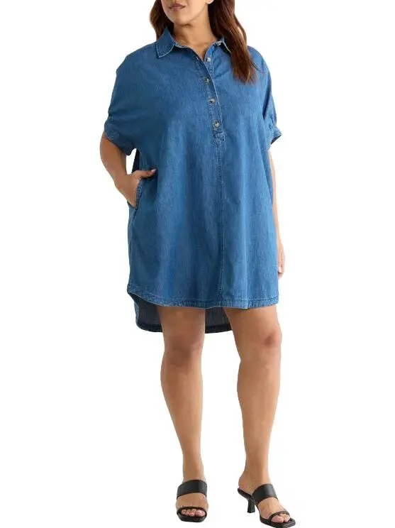 Treasure & Bond Chambray Polo Shift Dress - Medium Wash