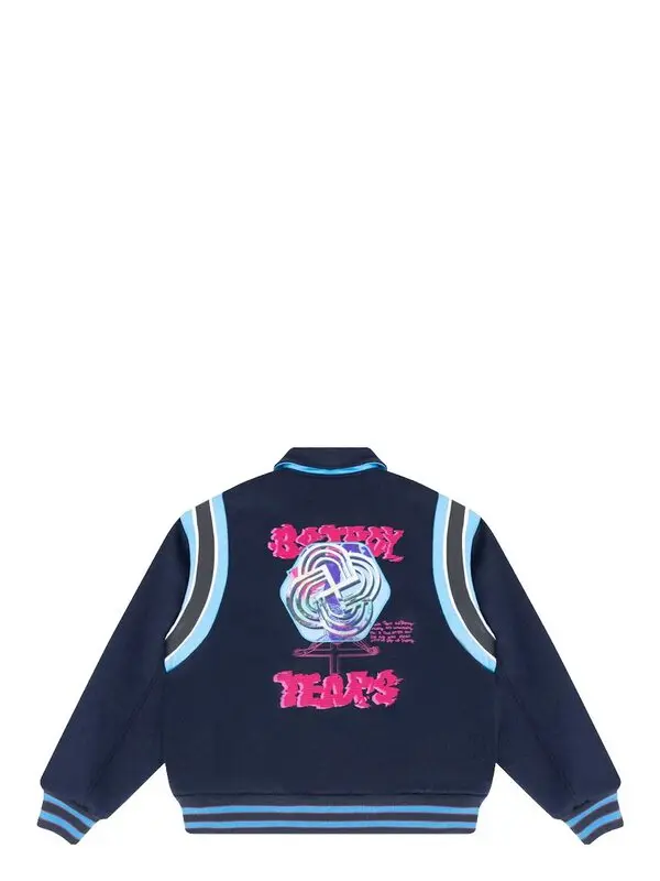 DENIM TEARS Bstroy Tears Varsity Jacket - Navy Blue