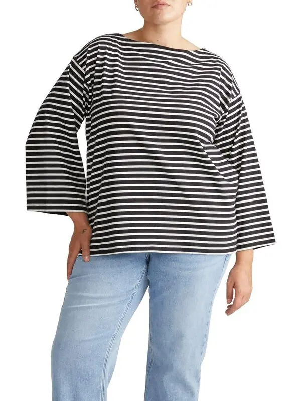 Universal Standard Montauk Breton Stripe Top - Black/ White Stripe