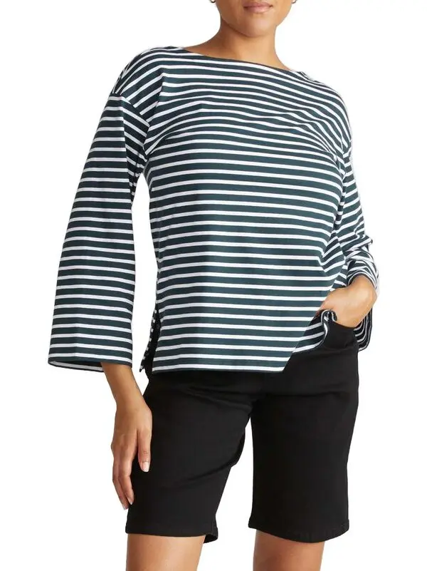 Universal Standard Montauk Breton Stripe Top - Deep Sea/white Stripe