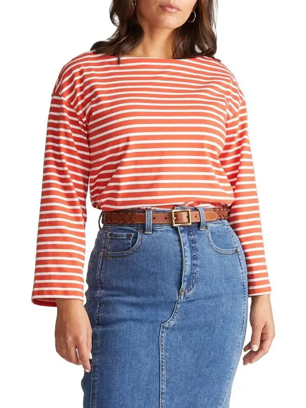 Universal Standard Montauk Breton Stripe Top - Vermilion Red/white Stripe