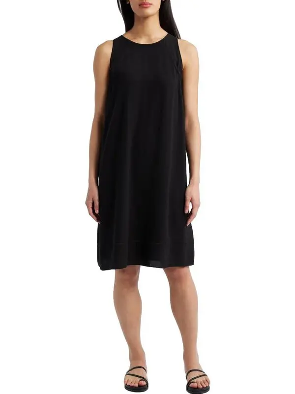Eileen Fisher Sleeveless A-line Silk Dress - Black