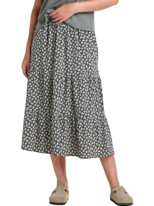 TOAD & CO Sunkissed Tiered Midi Skirt - Black And Salt Print