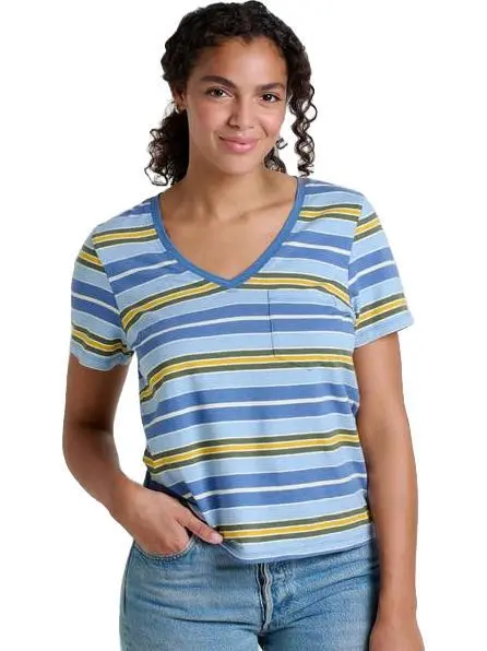 TOAD & CO Grom V-neck Short Sleeve Shirt - Weathered Blue Stripe
