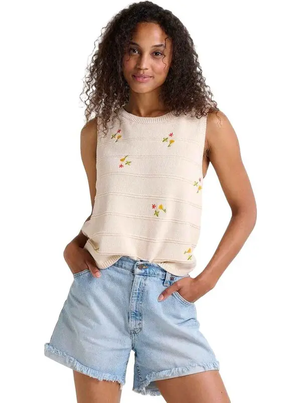 TOAD & CO Bianca Crew Tank Embroidered - Natural Embroidery