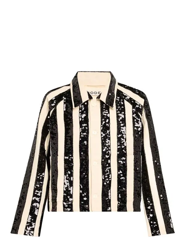 BODE Grandstand Sequined Stripe Cropped Jacket - Whblk