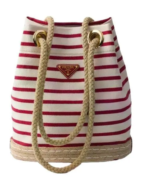 Prada Striped Bucket Bag - Neutrals