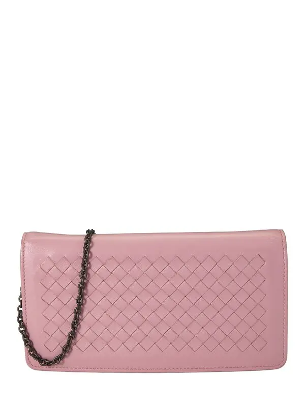 Bottega Veneta Intrecciato Wallet On Chain - Pink