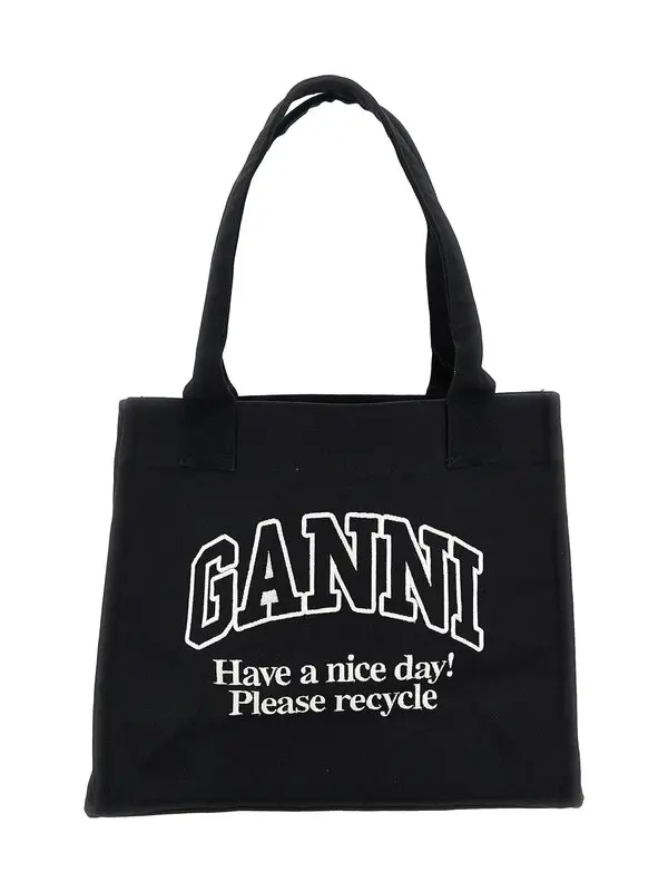 GANNI Large Easy Shopper Contrasted Logo Shopping Bag - White/black